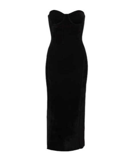 Galvan Titania Strapless Velvet Midi Dress - Black