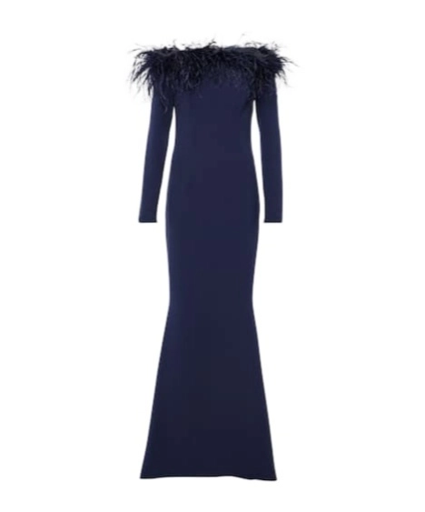 SAFIYAA LONDON Starlana Feather-trimmed Off-shoulder Gown
