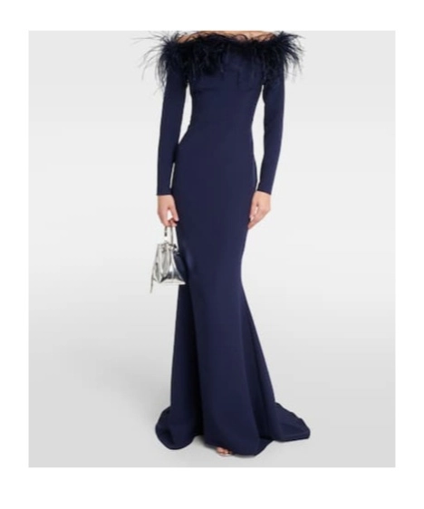SAFIYAA LONDON Starlana Feather-trimmed Off-shoulder Gown