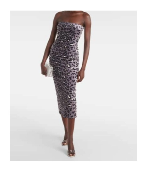 Alex Perry Leopard-print Strapless Velvet Midi Dress