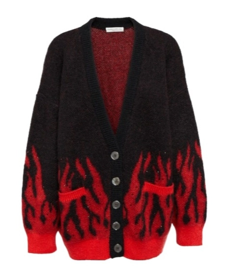 Alessandra Rich Embellished Mohair-blend Jacquard Cardigan - Black-red