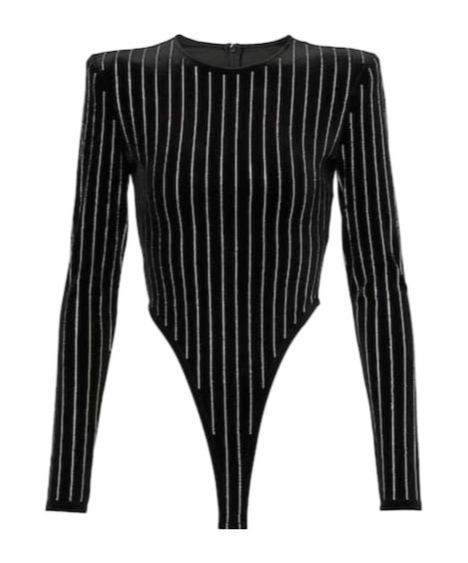 Alex Perry Crystal-embellished Pinstripe Velvet Bodysuit