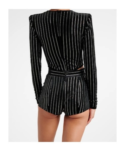 Alex Perry Crystal-embellished Pinstripe Velvet Bodysuit