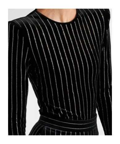 Alex Perry Crystal-embellished Pinstripe Velvet Bodysuit