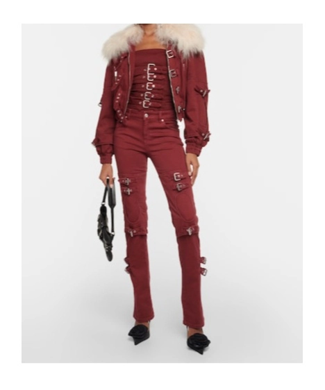 Blumarine Cropped Shearling-trimmed Denim Jacket