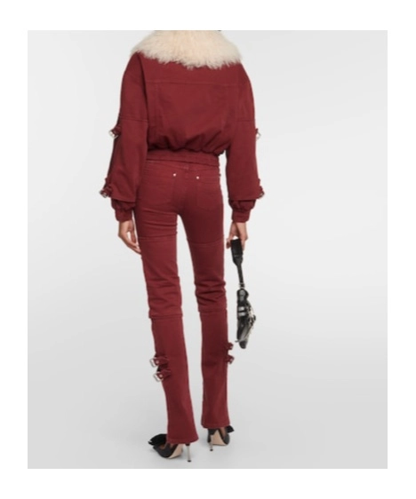 Blumarine Cropped Shearling-trimmed Denim Jacket