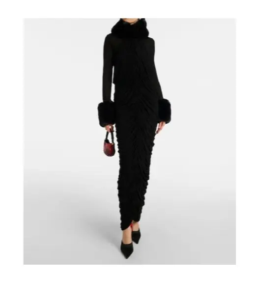 Magda Butrym Faux Fur-trimmed Maxi Dress