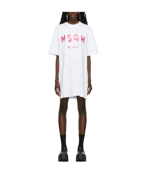 MSGM Logo Print Round-neck Dress