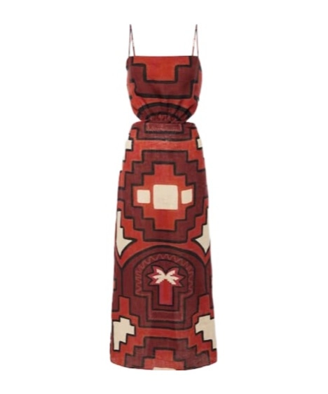 Johanna Ortiz Printed Cutout Linen Midi Dress - Red