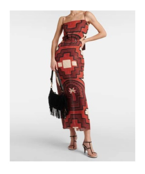 Johanna Ortiz Printed Cutout Linen Midi Dress - Red