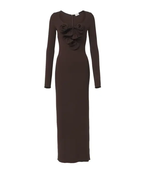 Magda Butrym Floral Applique Jersey Maxi Dress - Brown