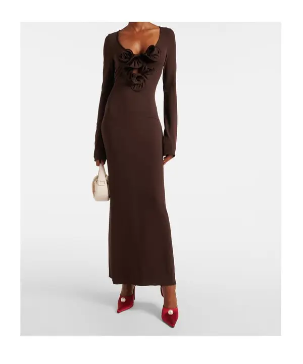 Magda Butrym Floral Applique Jersey Maxi Dress - Brown