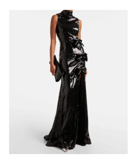 Rebecca Vallance Sequined High Neck Gown With Bow Detail - Black