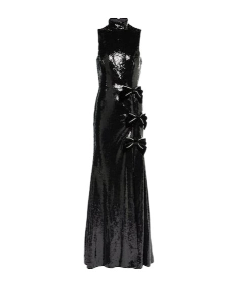 Rebecca Vallance Sequined High Neck Gown With Bow Detail - Black