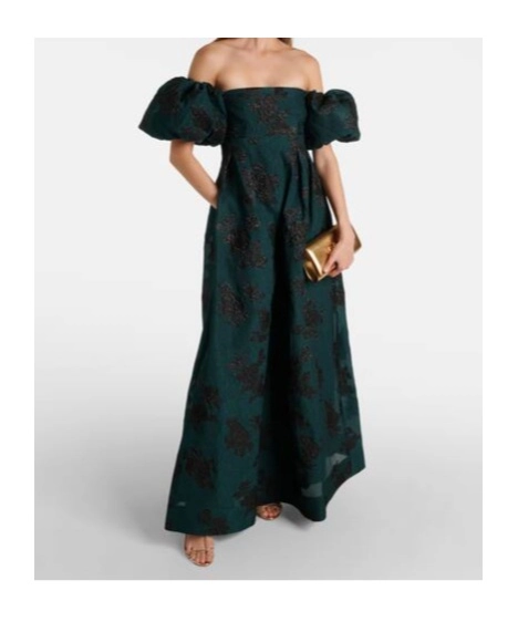 Rebecca Vallance Off-shoulder Puff Sleeve Gown With Gold And Silver Thread Detail