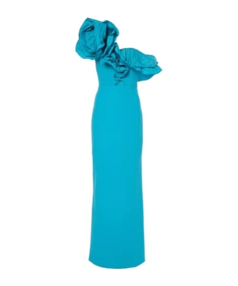 Rebecca Vallance Ella Ruffled One-shoulder Gown - Blue