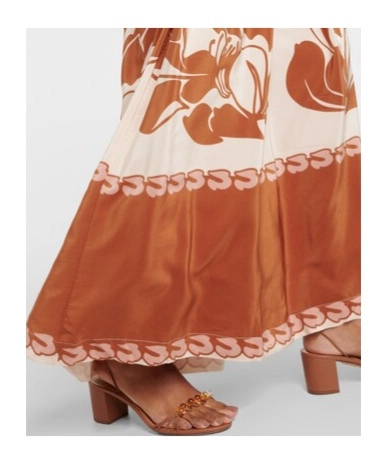 ADRIANA DEGREAS Printed Puff Sleeve Silk Maxi Dress - Brown