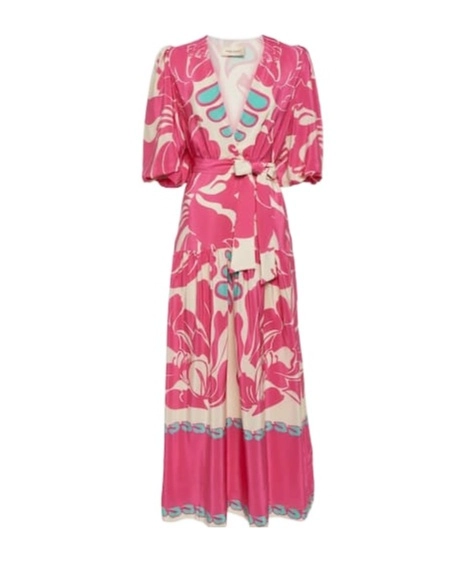 ADRIANA DEGREAS Puff-sleeve Silk Maxi Dress - Red