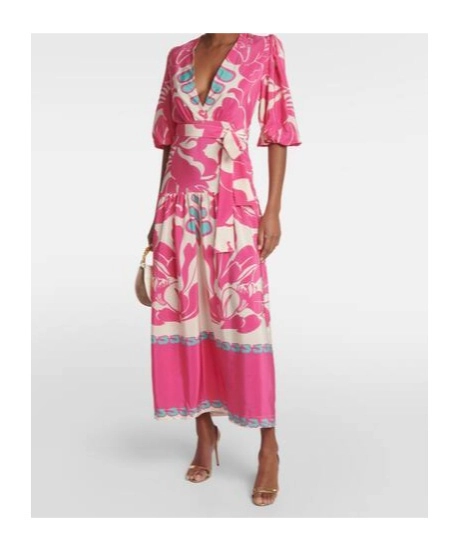ADRIANA DEGREAS Puff Sleeve Silk Maxi Dress