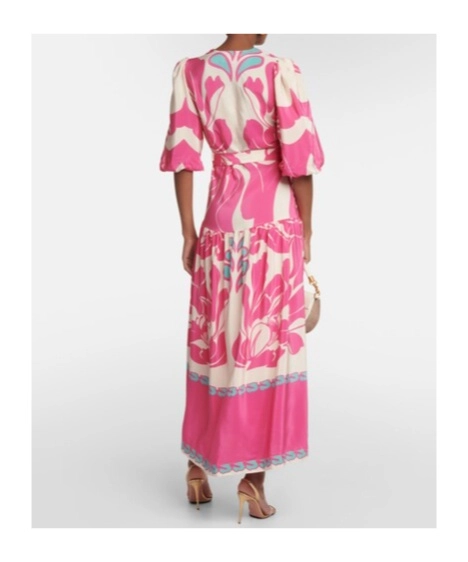 ADRIANA DEGREAS Puff Sleeve Silk Maxi Dress