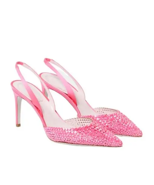 Rene Caovilla Embellished Satin Slingback Sandals - Pink