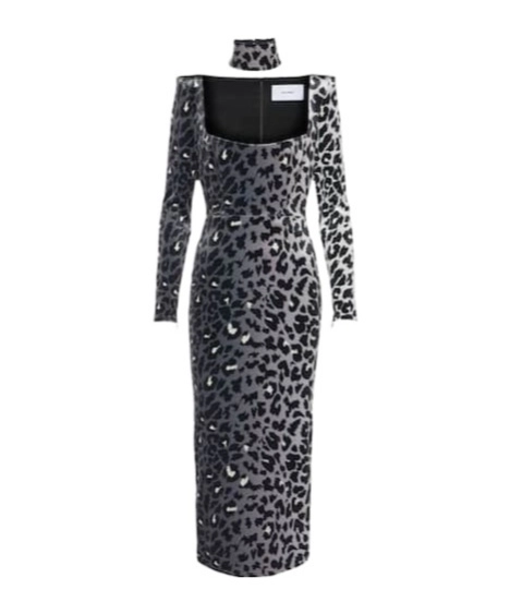 Alex Perry Leopard-print Velvet Midi Dress - Black