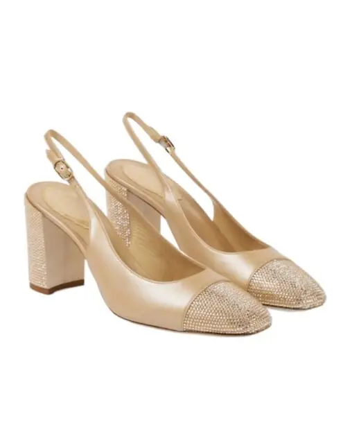 Rene Caovilla Kristen Embellished Leather Slingback Pumps - Nude