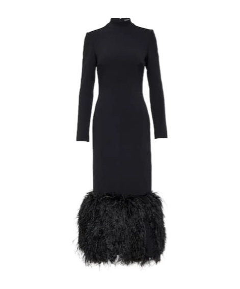 David Koma Feather-trimmed Cady Midi Dress