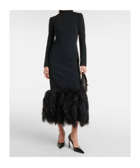 David Koma Feather-trimmed Cady Midi Dress