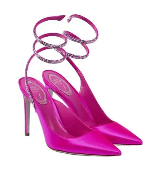 Rene Caovilla Cleo Embellished Satin Pumps - Pink