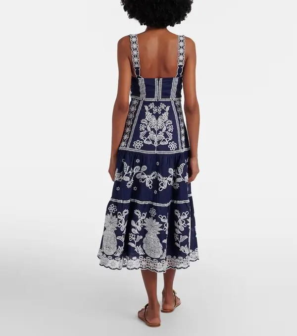 Farm Rio Embroidered Cotton Midi Dress