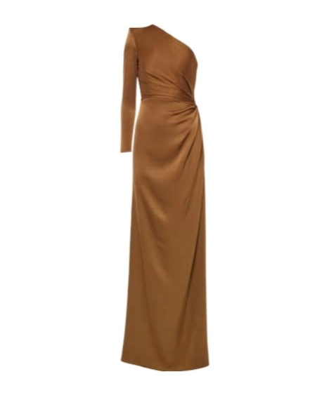 Alex Perry One-shoulder Satin Gown With Side Slit - Brown