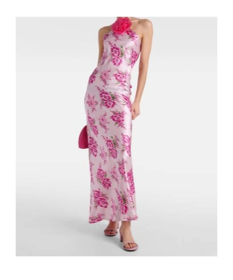 RODARTE Floral Appliqué Silk Maxi Dress