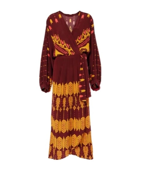 Johanna Ortiz Printed Silk Wrap Dress - Brown