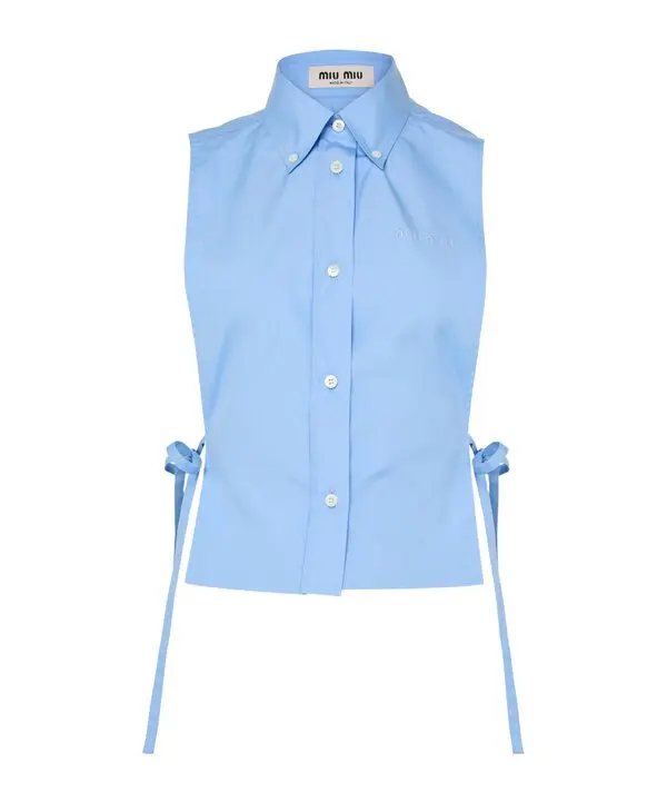 Miu Miu Logo Sleeveless Shirt - Blue