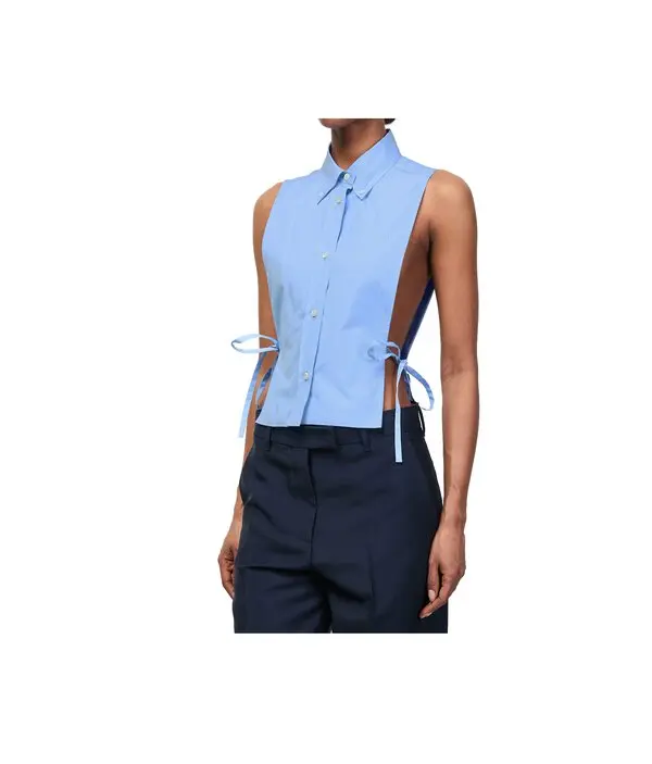 Miu Miu Logo Sleeveless Shirt - Blue