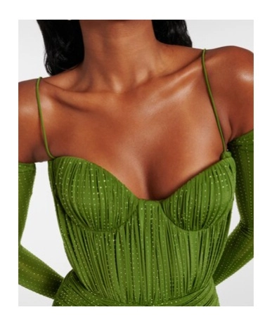 Alex Perry Embellished Ruched Jersey Minidress With Detachable Sleeves