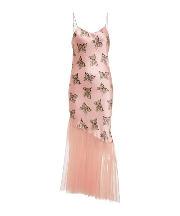 RODARTE Printed Silk Satin And Tulle Dress - Pink