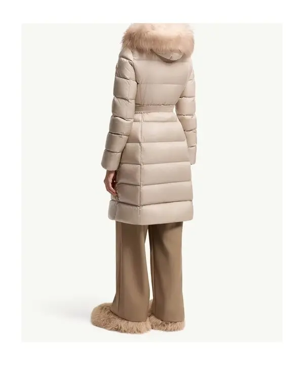Moncler Boedic Hooded Shearling-trimmed Long Down Jacket
