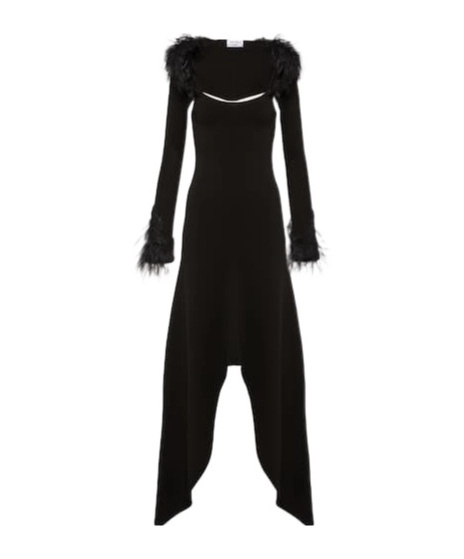 Attico Feather-trimmed Jersey Midi Dress