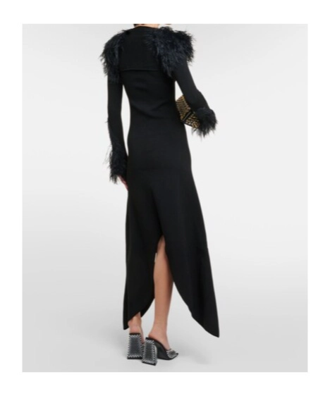 Attico Feather-trimmed Jersey Midi Dress