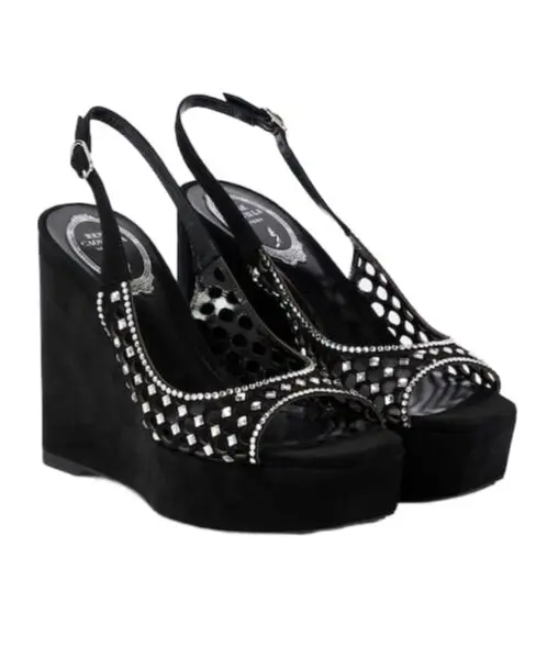 Rene Caovilla Embellished Suede Platform Sandals - Black