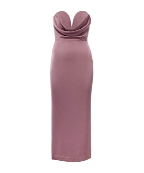 Alex Perry Gathered Strapless Satin Midi Dress - Brown