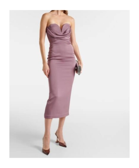 Alex Perry Strapless Gathered Satin Midi Dress