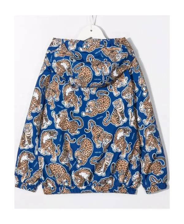 Kenzo Teen Tiger-print Zip-up Hooded Windbreaker