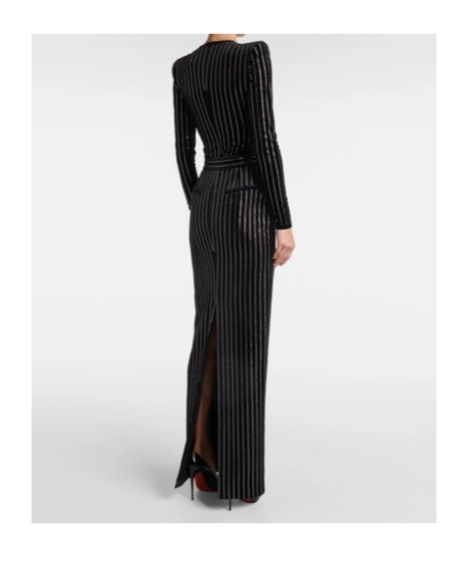Alex Perry Column Embellished Pinstripe Velvet Maxi Skirt