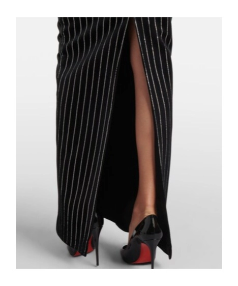Alex Perry Column Embellished Pinstripe Velvet Maxi Skirt