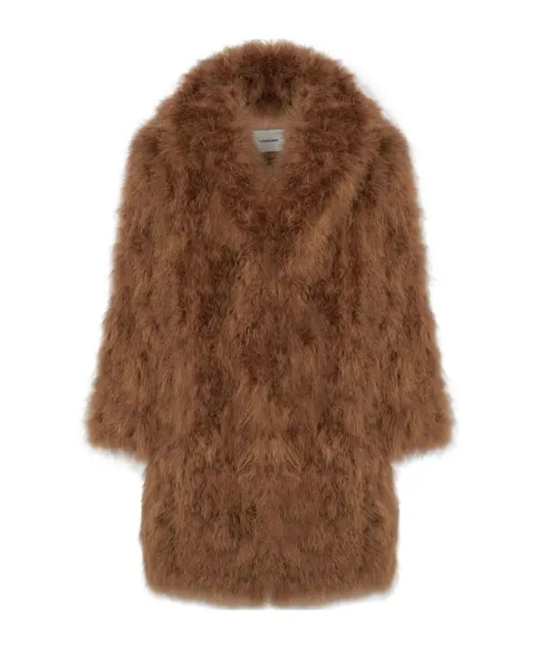 YVES SALOMON Feather-detailing Coat - Beige