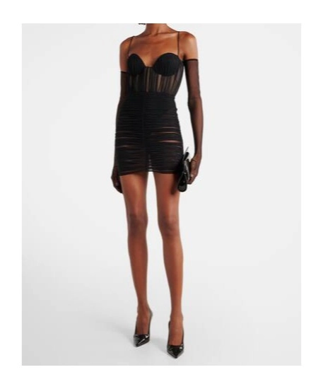 Alex Perry Ruched Sheer Bustier Dress