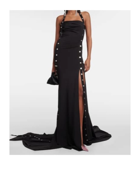 Attico Jersey Maxi Dress With Hanging Neck And Side Slit